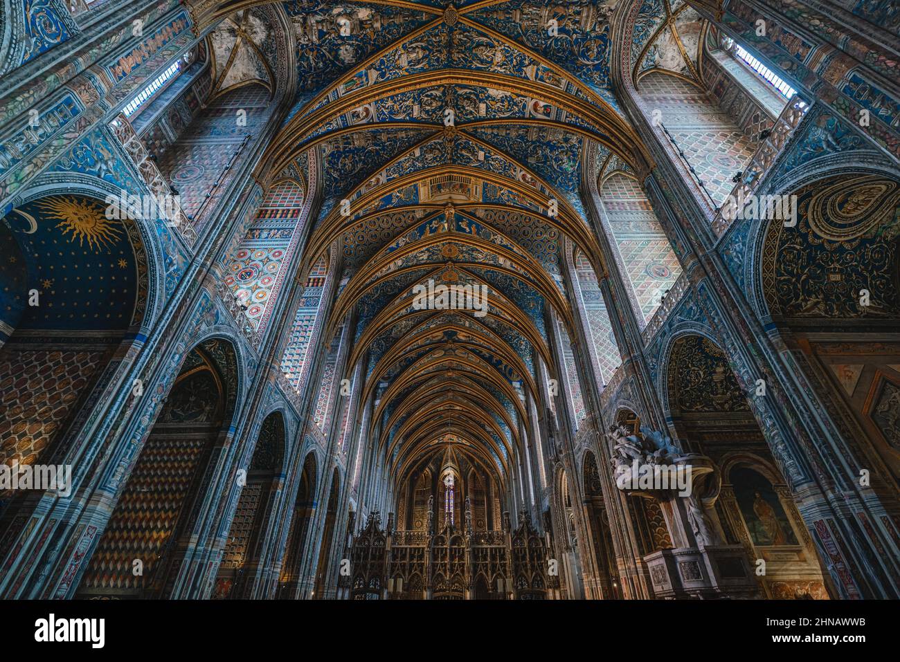 Indoors view and the ceiling of the Cathedral of Albi, France Stock ...