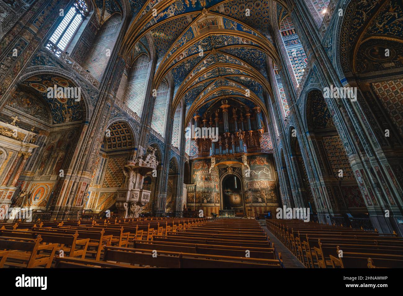 Indoors view and the ceiling of the Cathedral of Albi, France Stock ...