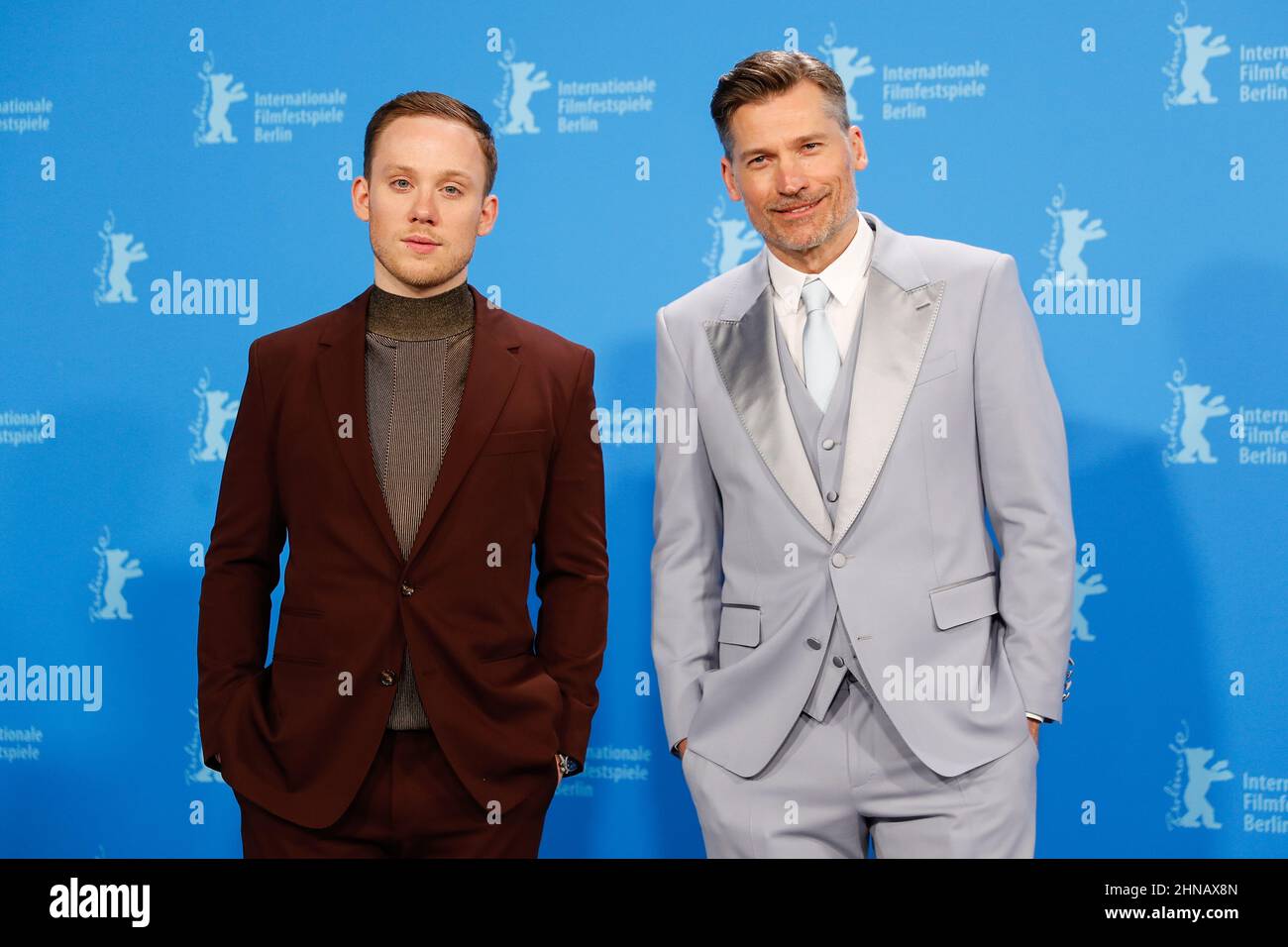 Berlin, Germany. 15th Feb, 2022. Actor Joe Cole (l) and actor Nikolaj ...