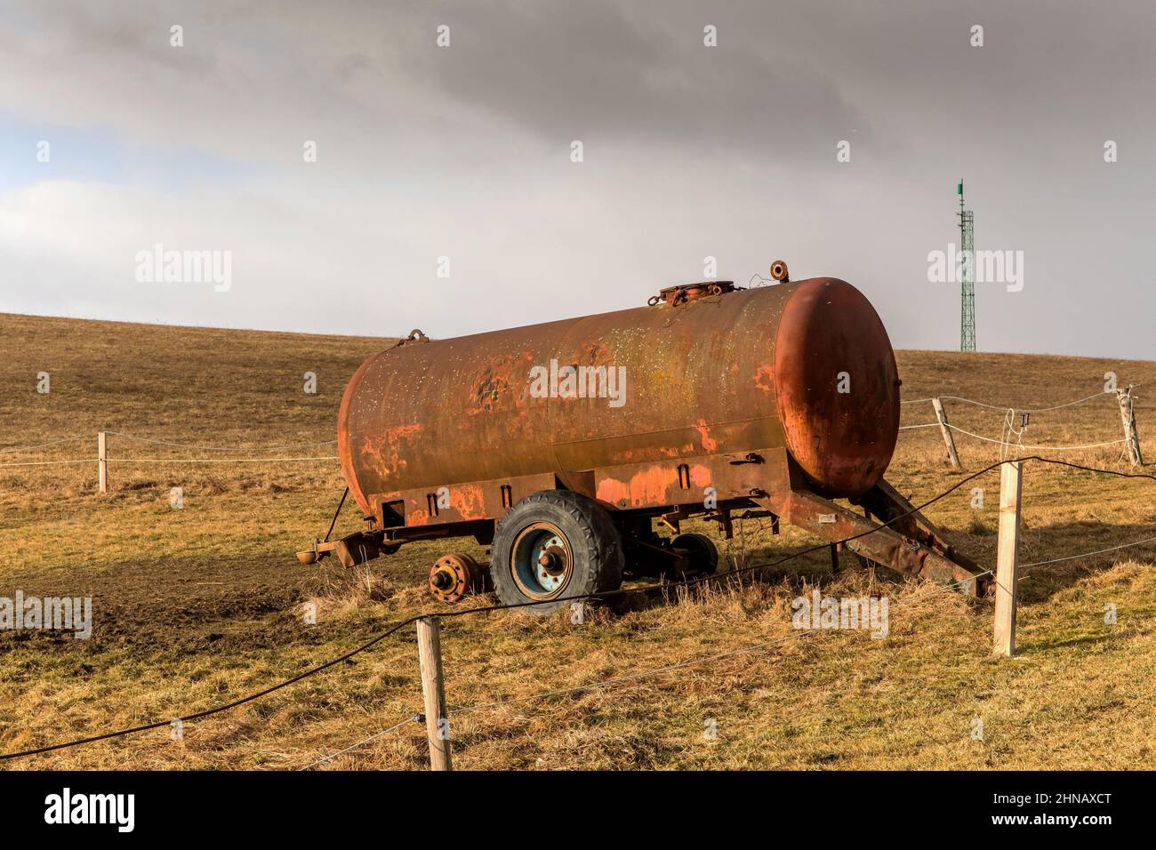 Water tank, drinker for cattle on pasture in Czech Republic. Empty ...