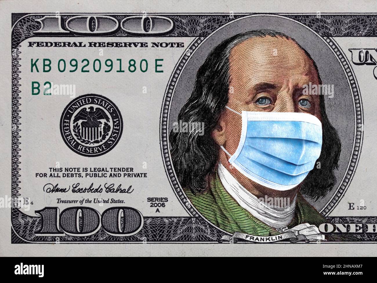 Benjamin Franklin with surgical mask on old colorized 100 dollar ...