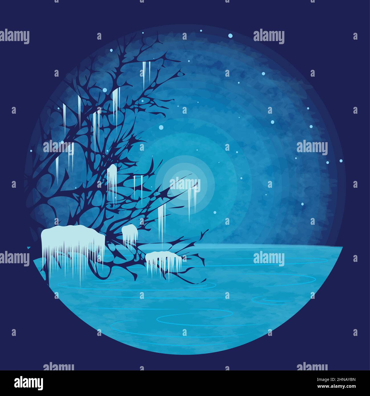 Colored winter landscape with a frozen lake Vector Stock Vector Image ...