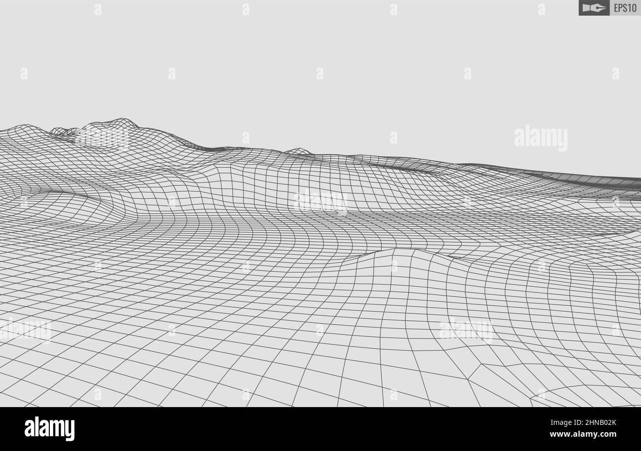 Wireframe landscape on white background. Abstract geometric vector ...