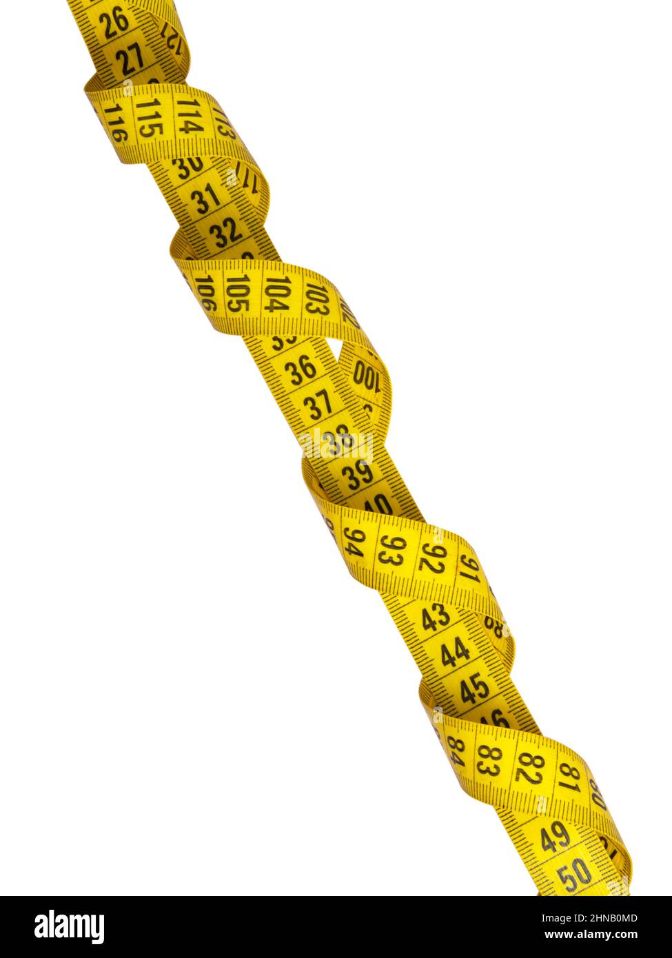 Yellow tape measure isolated on the white background Stock Photo - Alamy