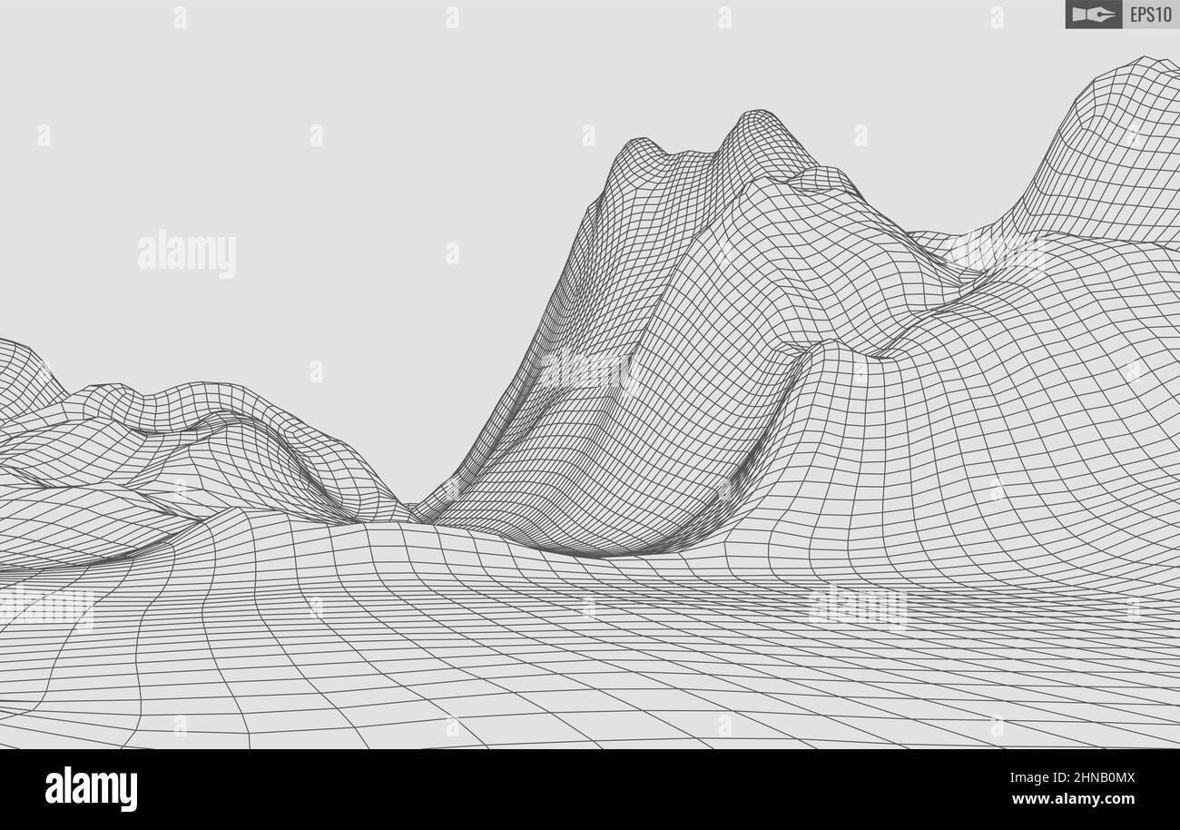 Wireframe landscape on white background. Abstract geometric vector ...