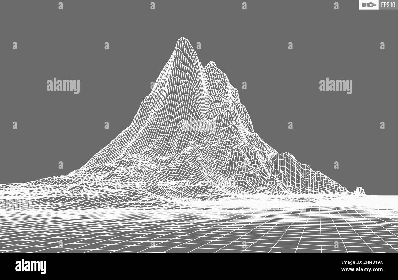 Wireframe landscape on white background. Abstract geometric vector ...