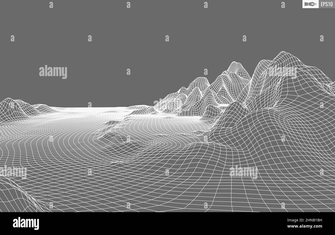 Wireframe landscape on white background. Abstract geometric vector ...