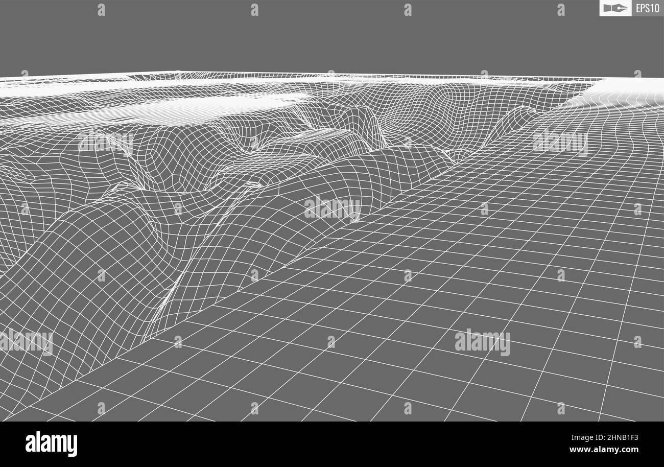 Wireframe landscape on white background. Abstract geometric vector ...