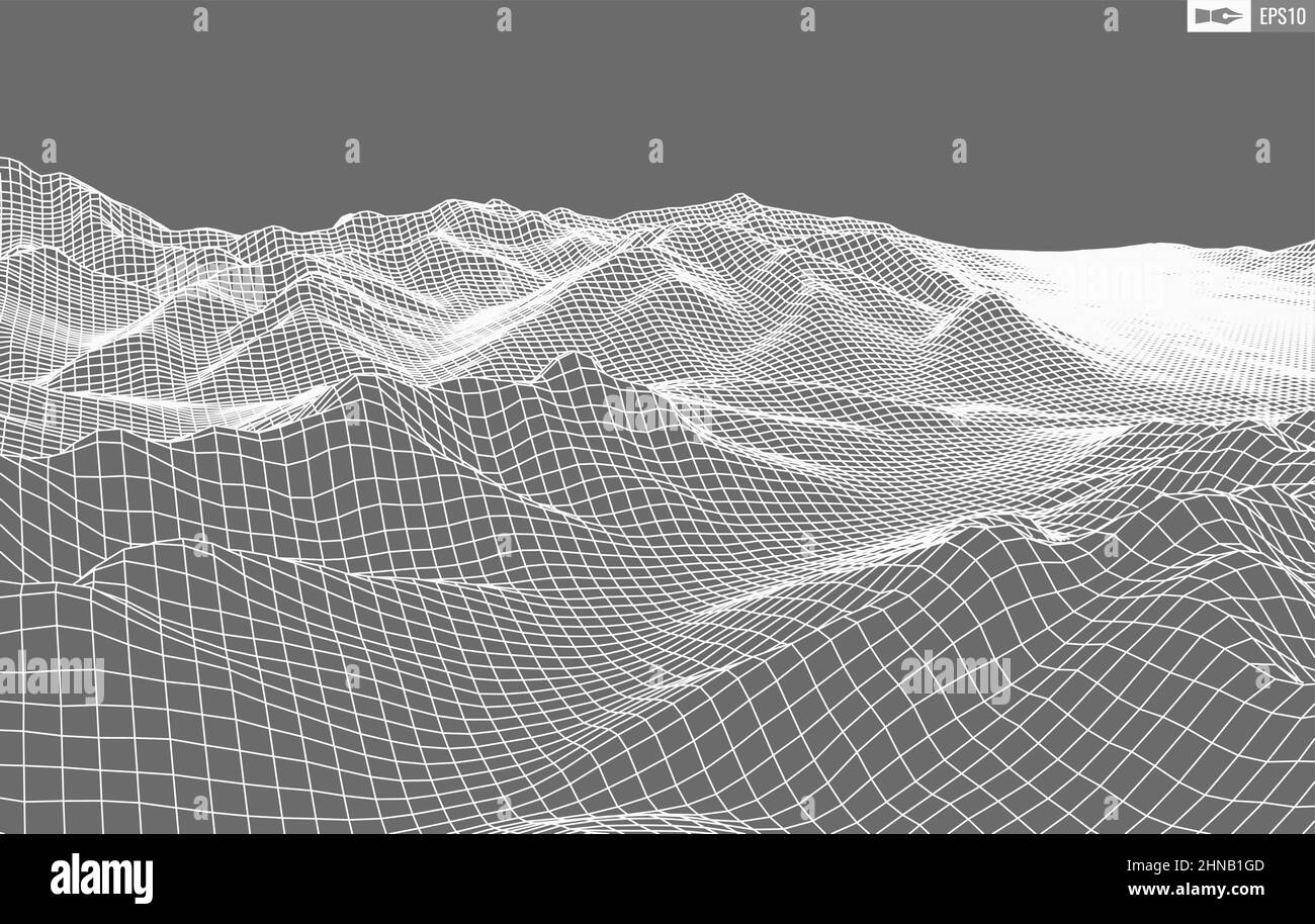 Wireframe landscape on white background. Abstract geometric vector ...