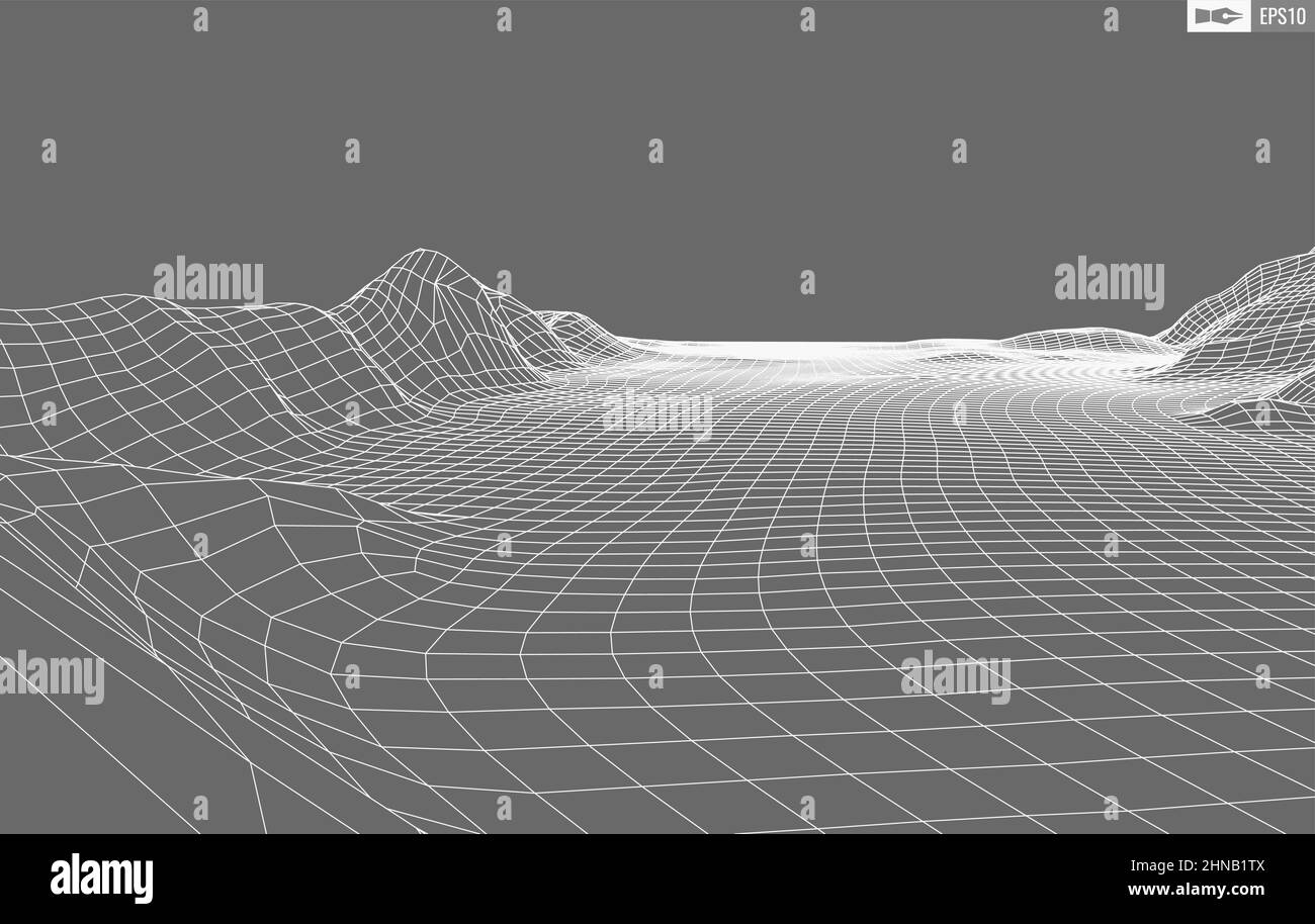 Wireframe landscape on white background. Abstract geometric vector ...