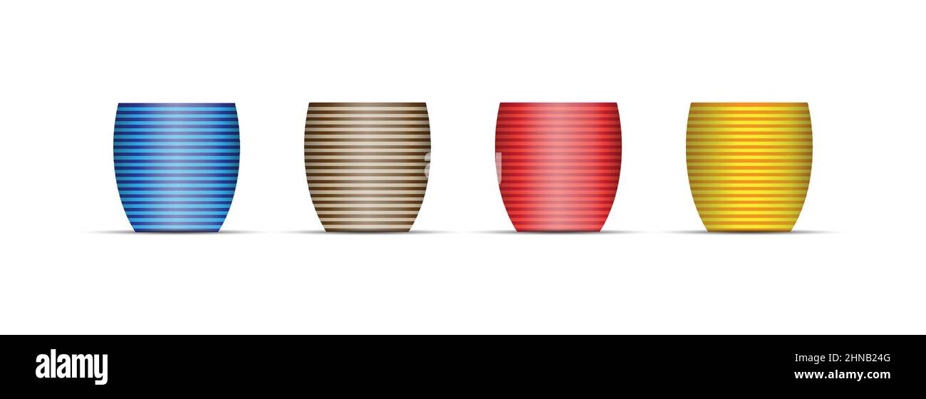 Empty flower pot set. Four colorful empty striped flower pots with ...