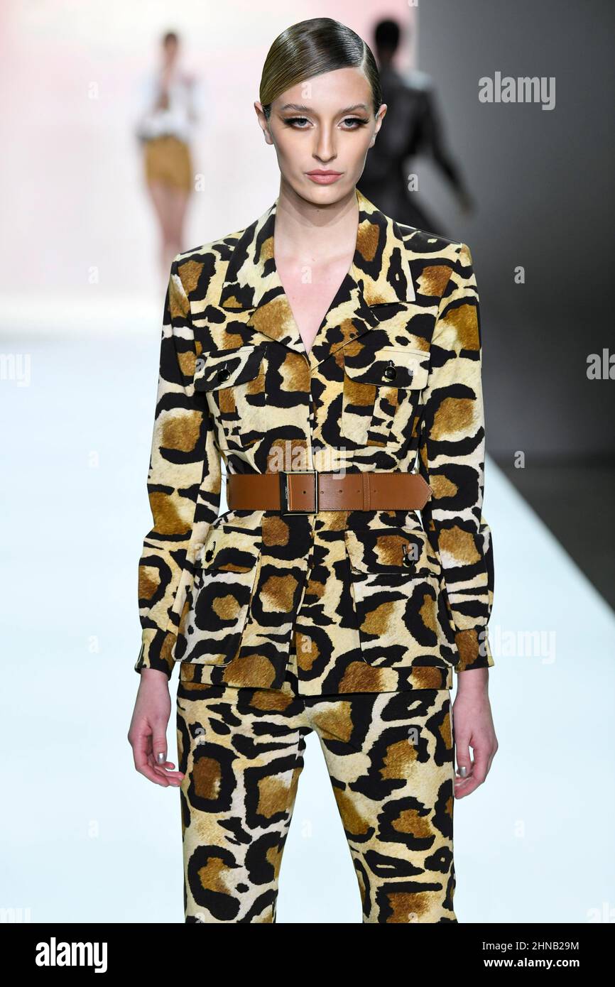 New York, USA. 13th Feb, 2022. Model Isabelle Schilling walks on the ...