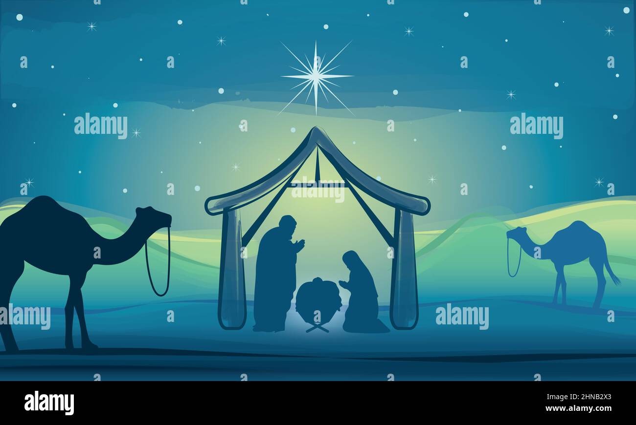 Nativity landscape blue night scene mangel Vector Stock Vector Image ...