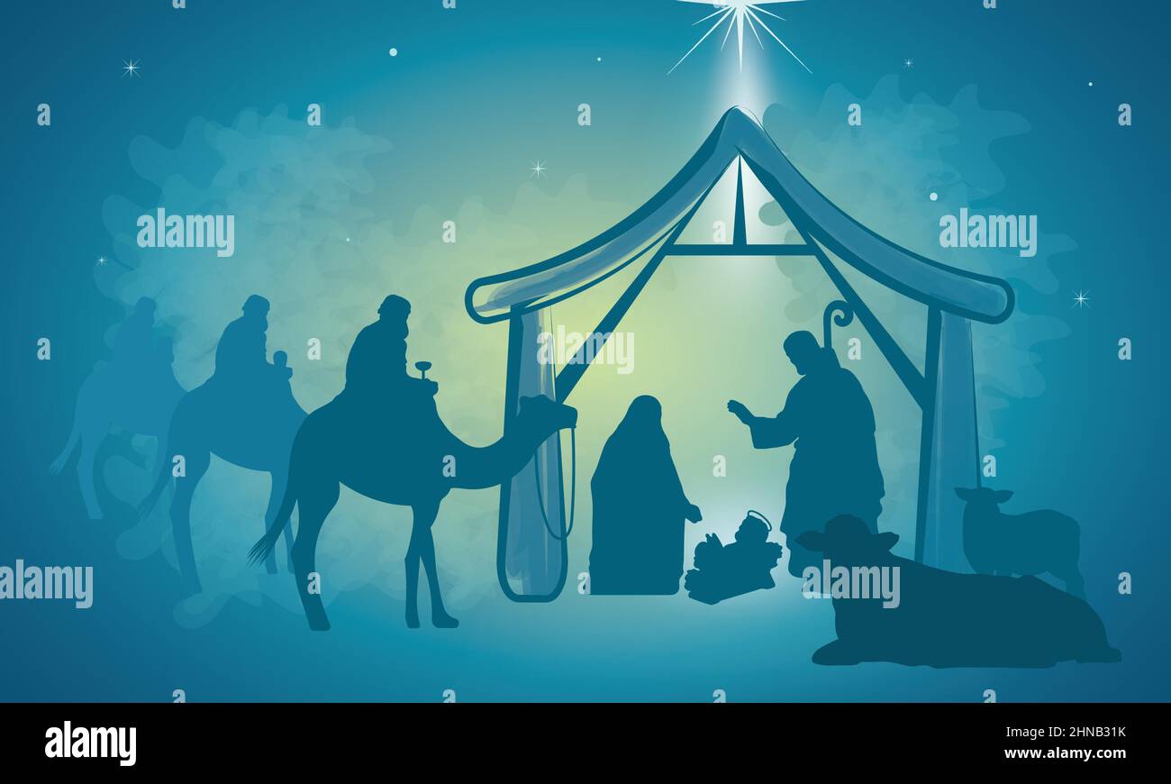 Blue night scene Nativity landscape mangel Vector Stock Vector Image ...