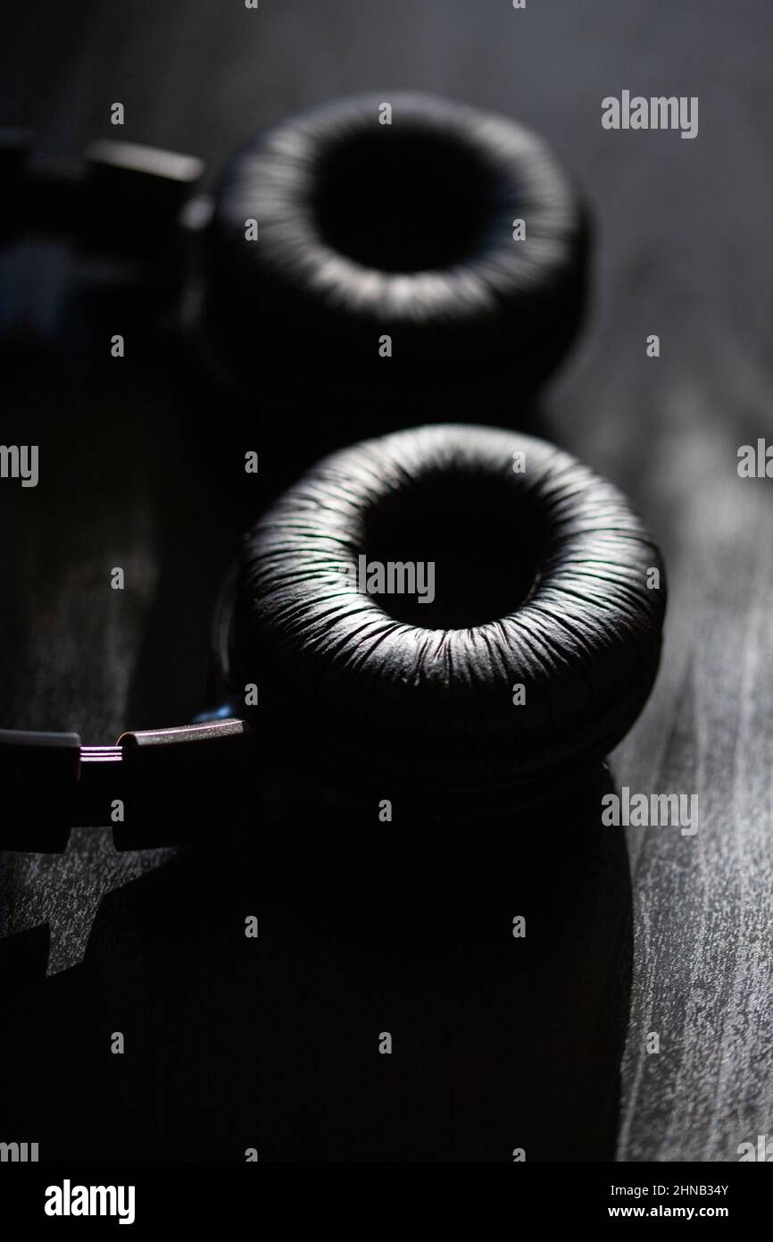 abstract close up on black earphones Stock Photo - Alamy