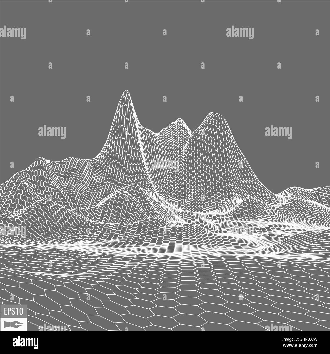 Wireframe landscape on white background. Abstract geometric vector ...