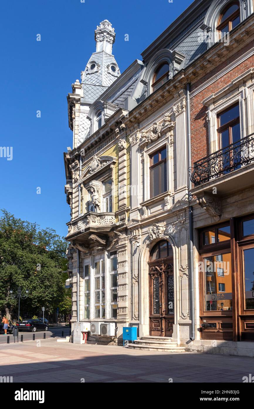 RUSE, BULGARIA -AUGUST 15, 2021: Typical Street and building at the ...