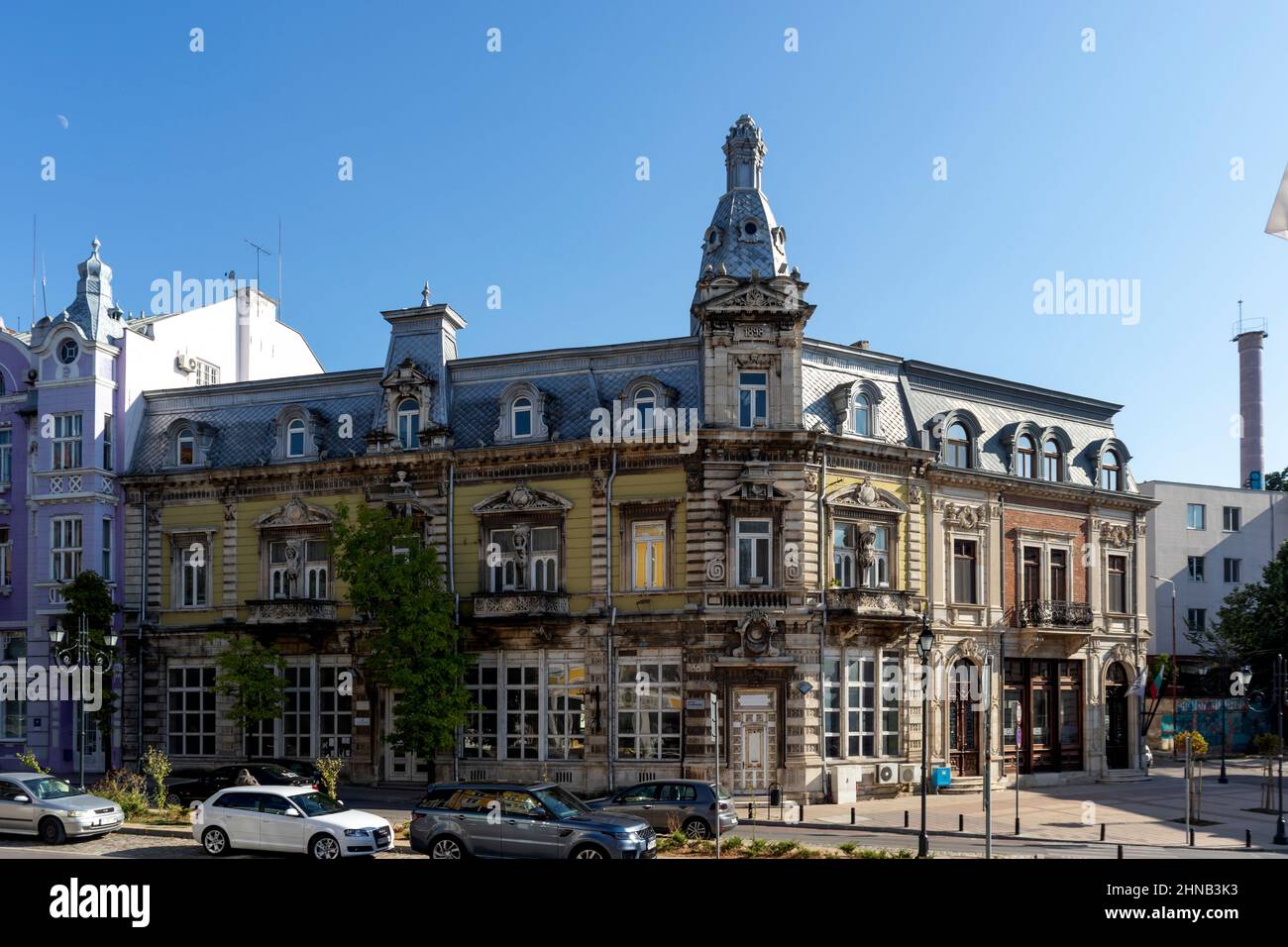 RUSE, BULGARIA -AUGUST 15, 2021: Typical Street and building at the ...