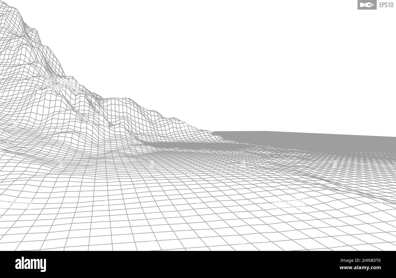 Wireframe landscape on white background. Abstract geometric vector ...