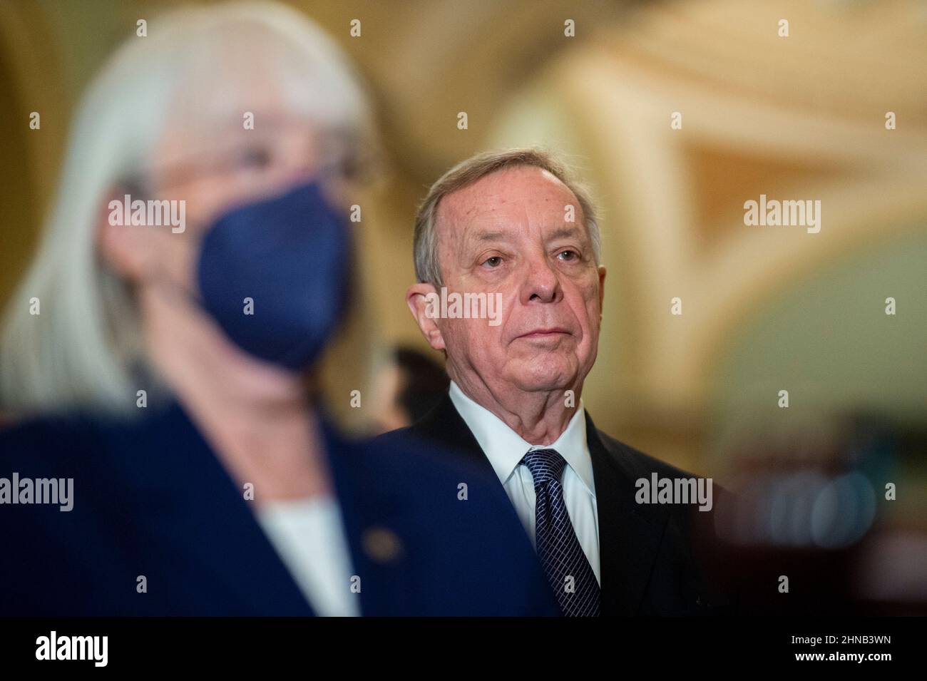 United States Senator Dick Durbin, a Democrat from Illinois, looks on ...