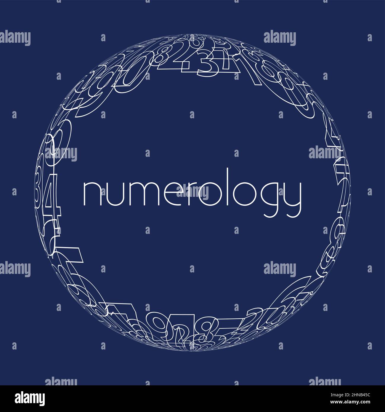 Numerology. Simple spherical frame with numbers on a blue background ...