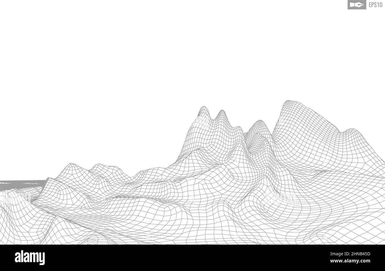 Wireframe landscape on white background. Abstract geometric vector ...