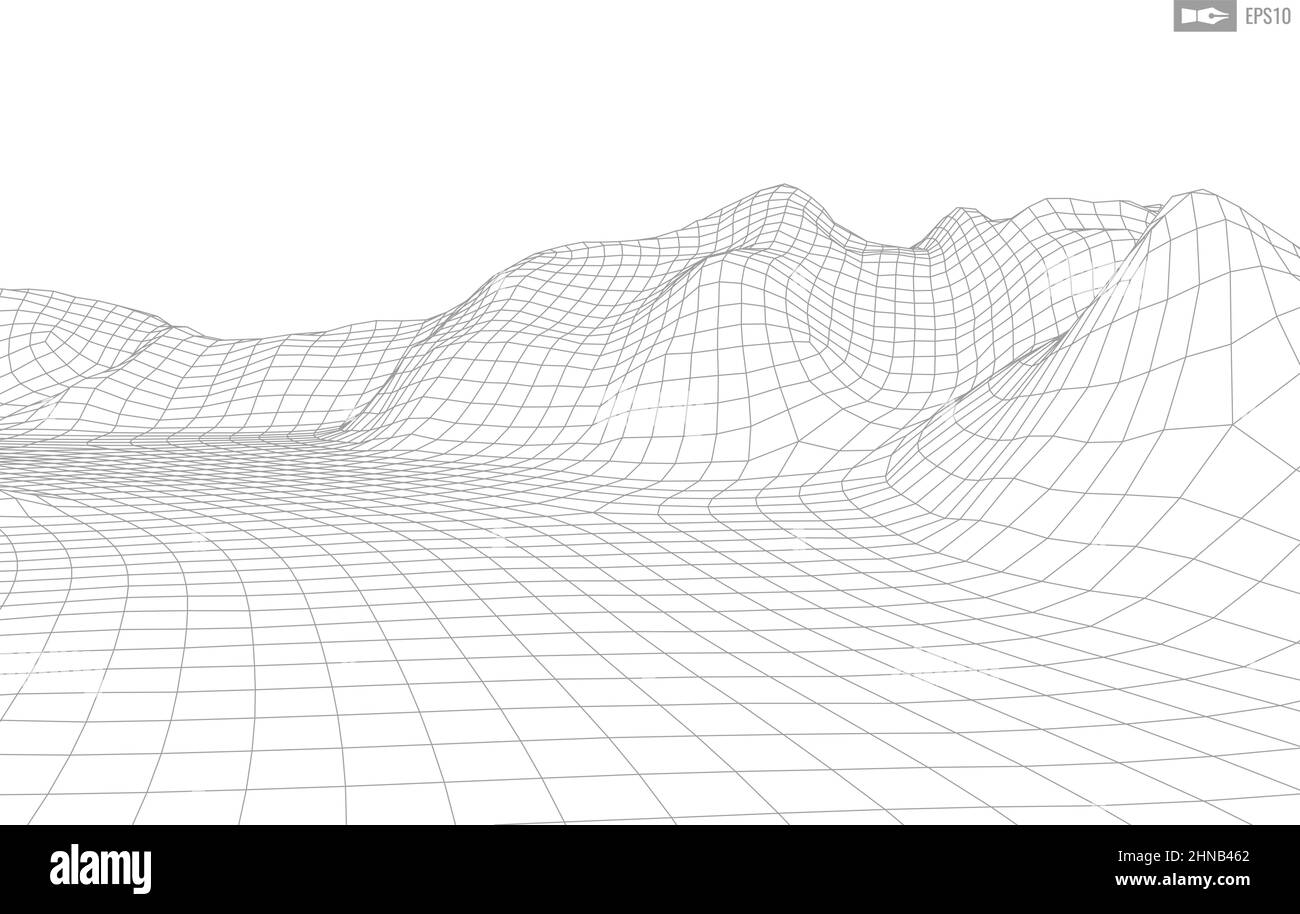 Wireframe landscape on white background. Abstract geometric vector ...