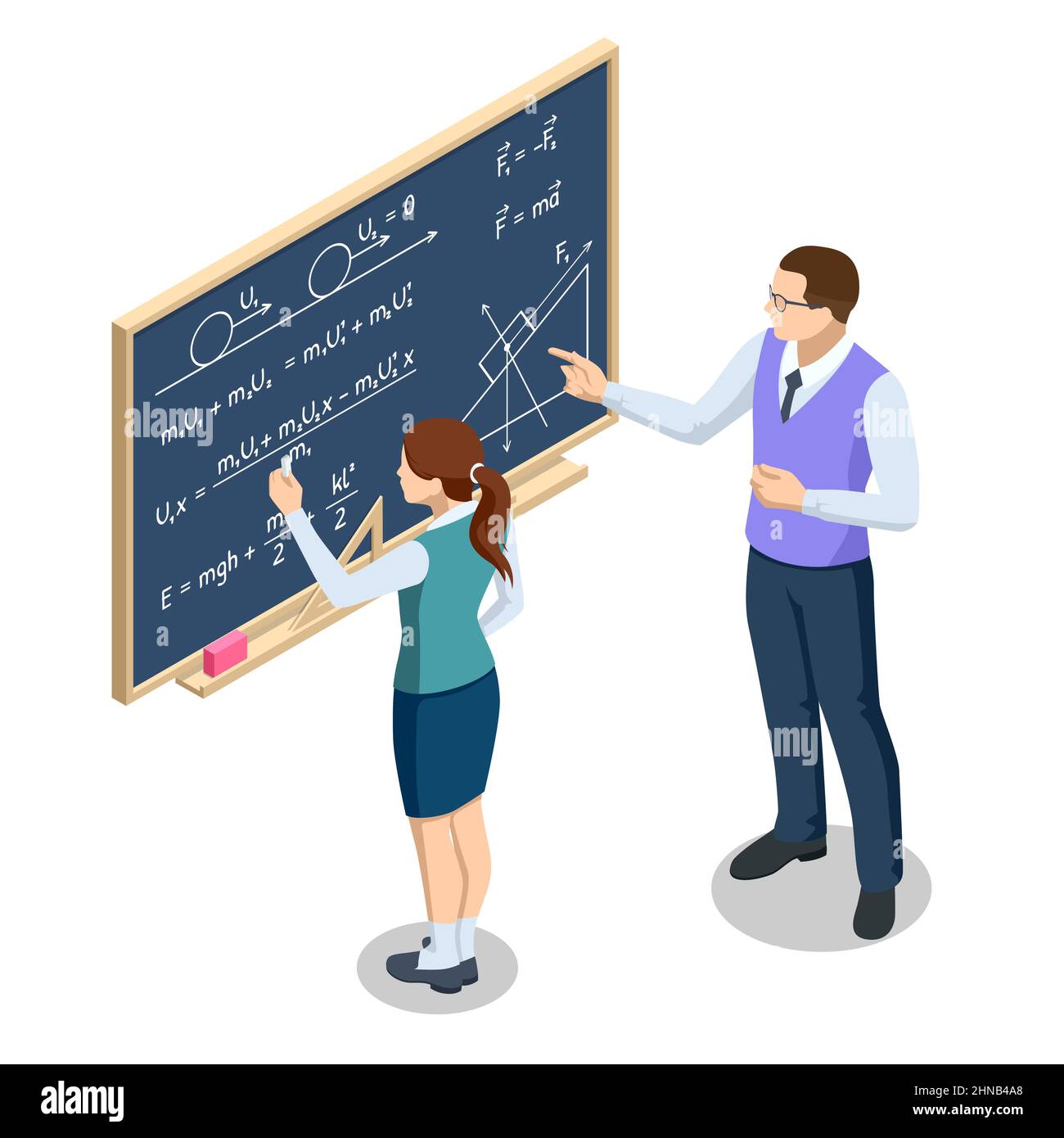 Isometric concept of physics lesson. Physics school subject. Schoolgirl ...