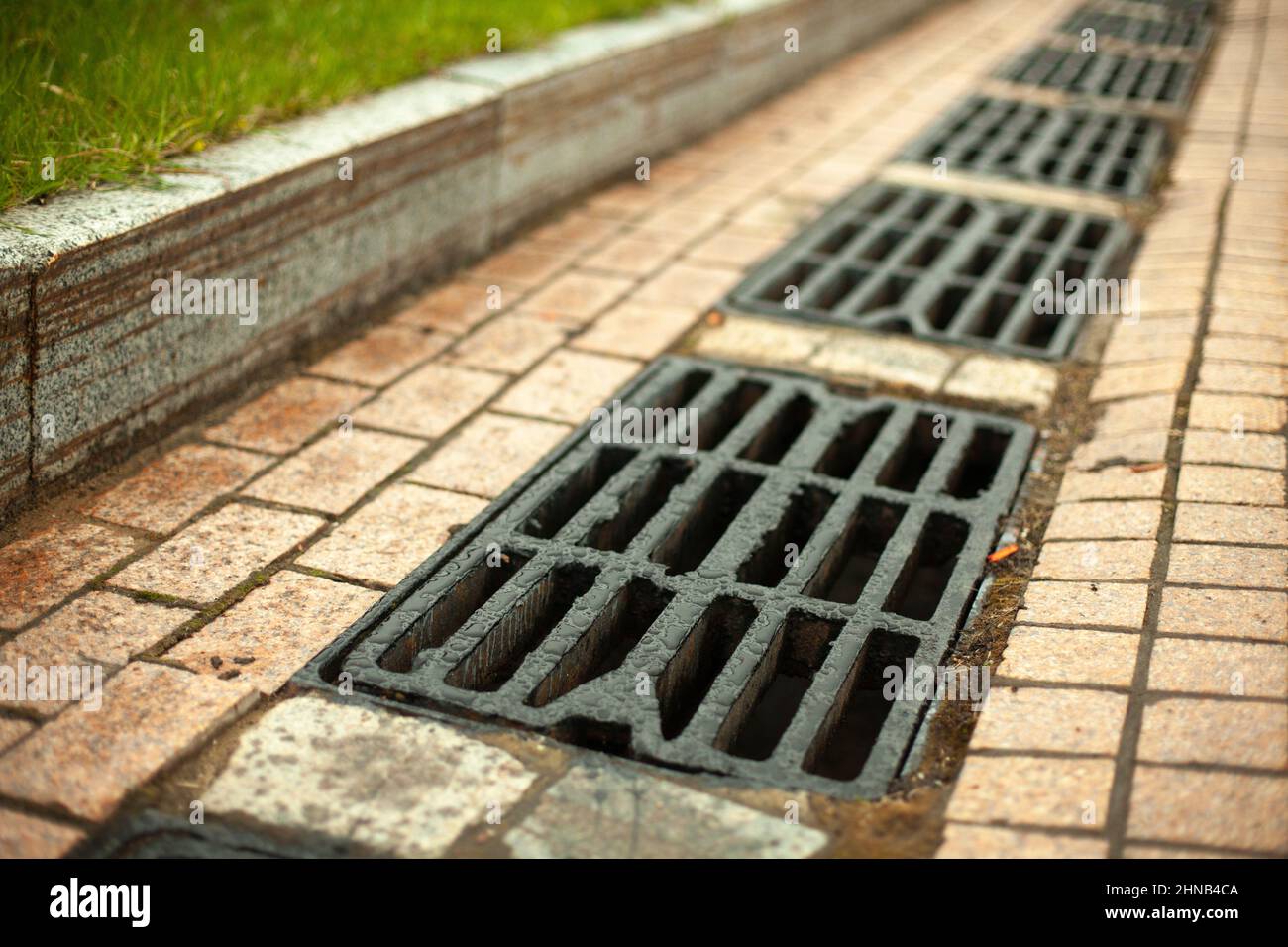 Storm drain for water drainage. Details of urban communications. Canal ...