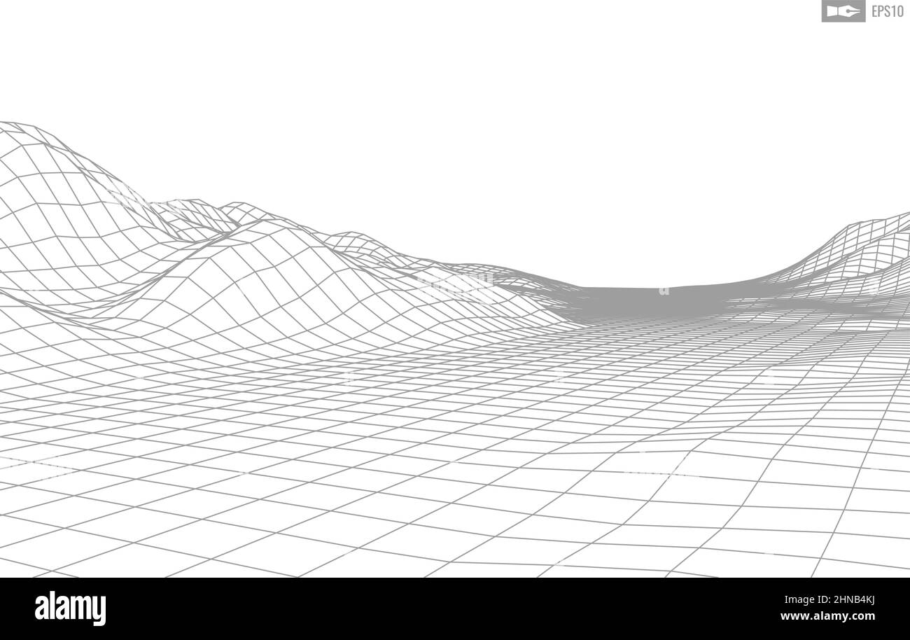 Wireframe landscape on white background. Abstract geometric vector ...