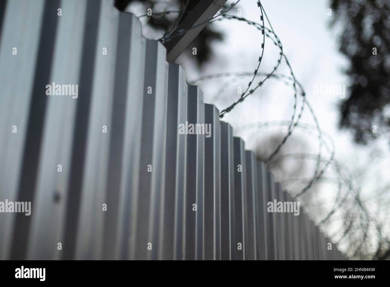 Steel fence. Stainless steel. Fence of territory. Profile sheet Stock ...