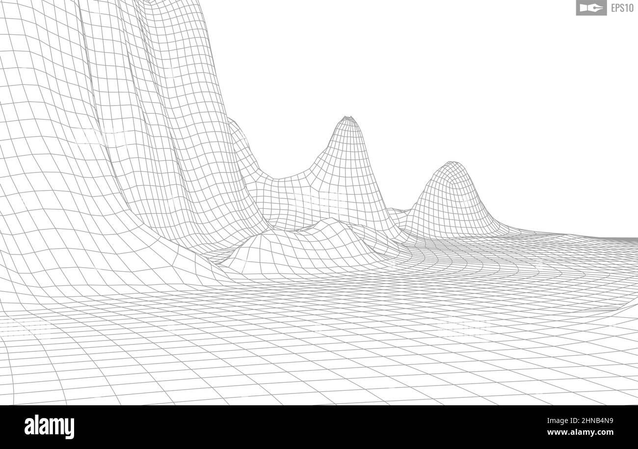 Wireframe landscape on white background. Abstract geometric vector ...