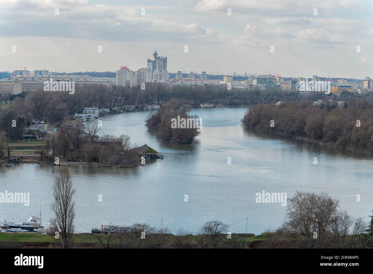 Confluence of Sava and Danube Rivers in Belgrade, Serbia Stock Photo ...