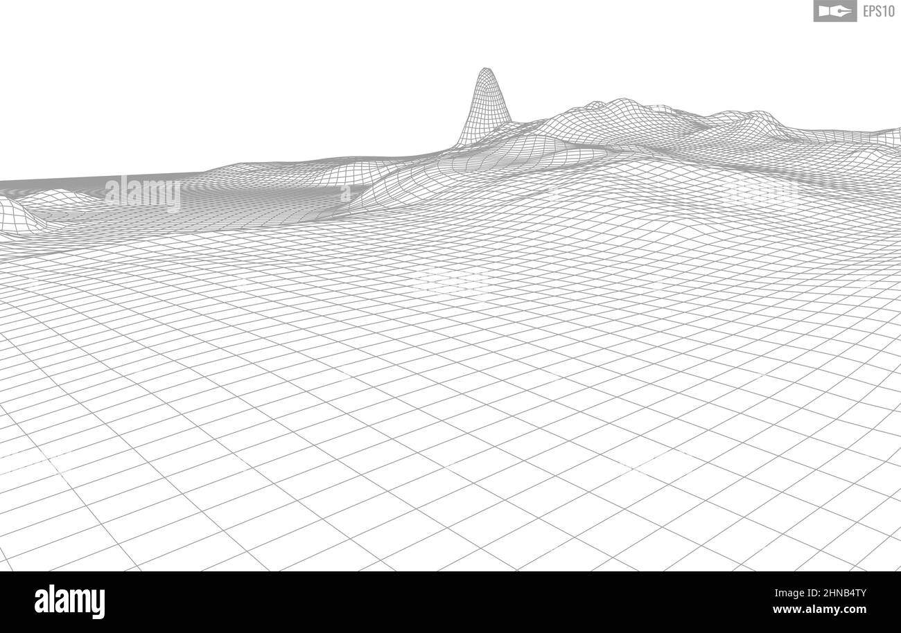 Wireframe landscape on white background. Abstract geometric vector ...