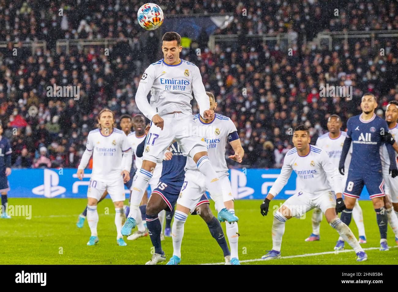 PARIS, FRANCE - FEBRUARY 15: Lucas Vazquez of Real Madrid wins a ...