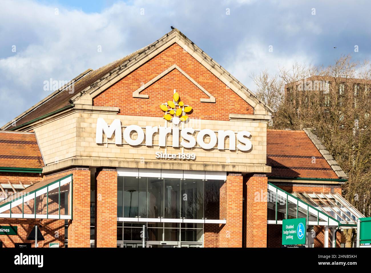 logo sign for Morrisons supermarket in Newcastle under Lyme ...