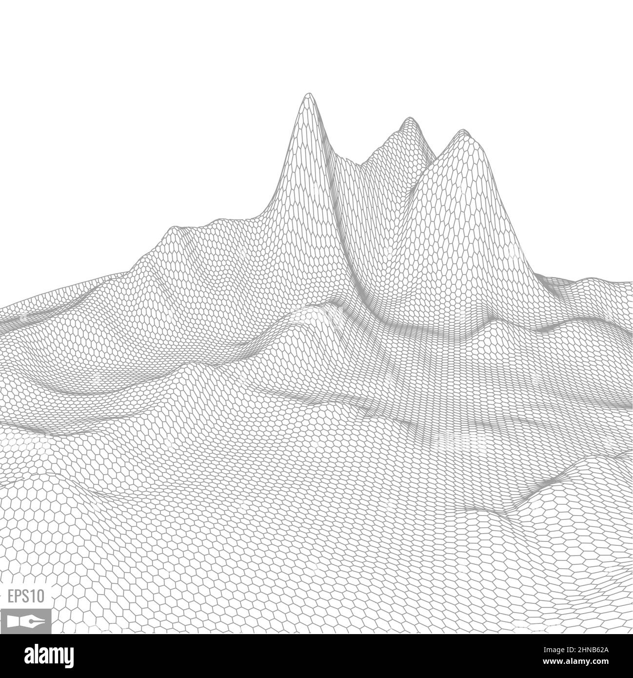 Wireframe landscape on white background. Abstract geometric vector ...