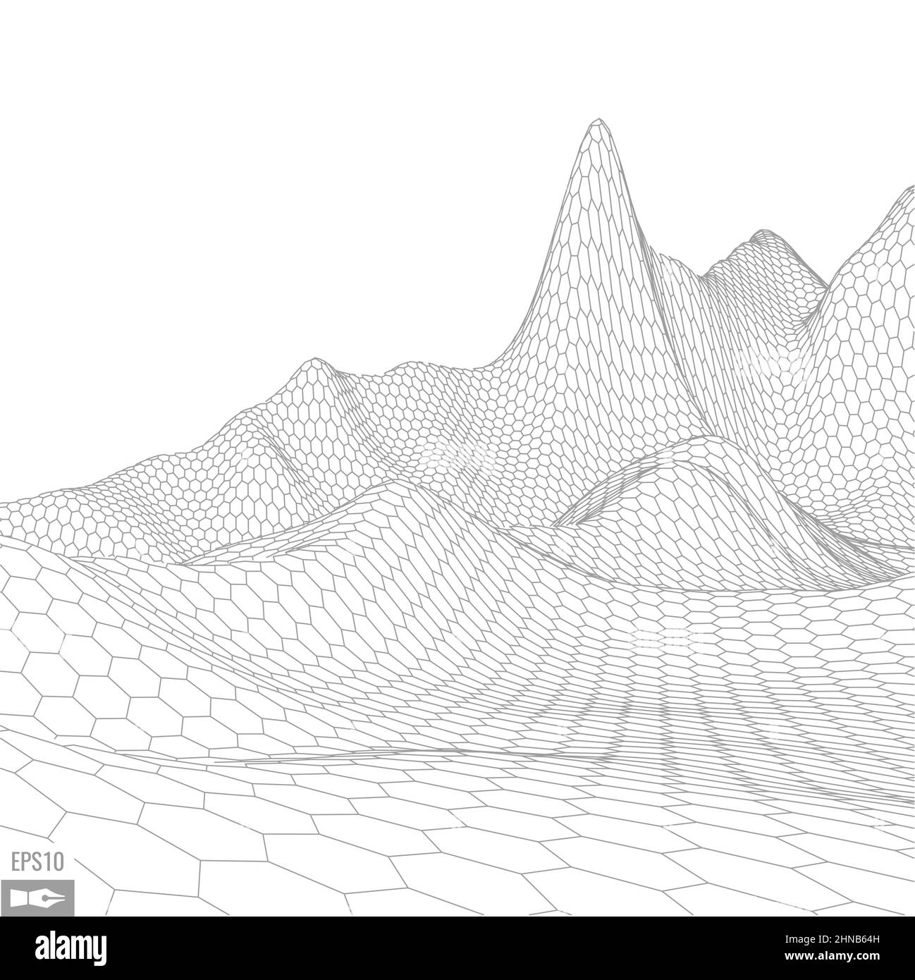 Wireframe landscape on white background. Abstract geometric vector ...