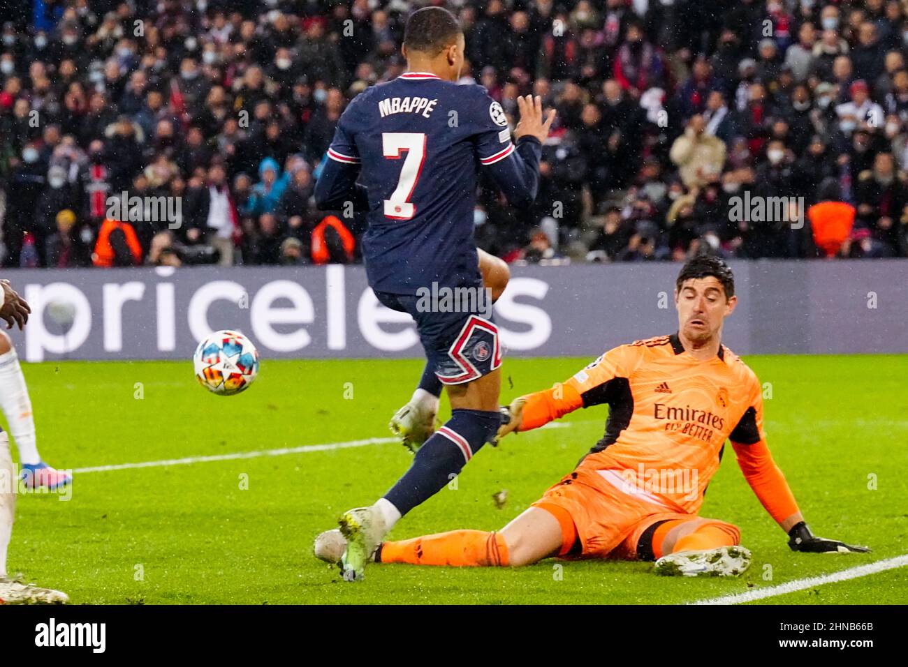 PARIS, FRANCE - FEBRUARY 15: Kylian Mbappe of Paris Saint-Germain and ...