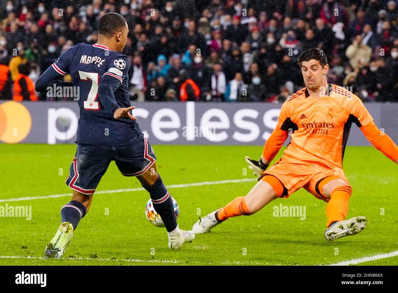PARIS, FRANCE - FEBRUARY 15: Kylian Mbappe of Paris Saint-Germain and ...