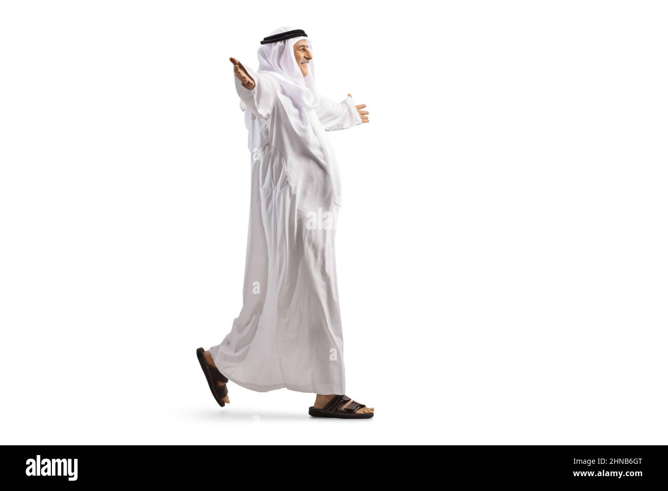 Full length shot of a friendly arab man standing with open arms ...