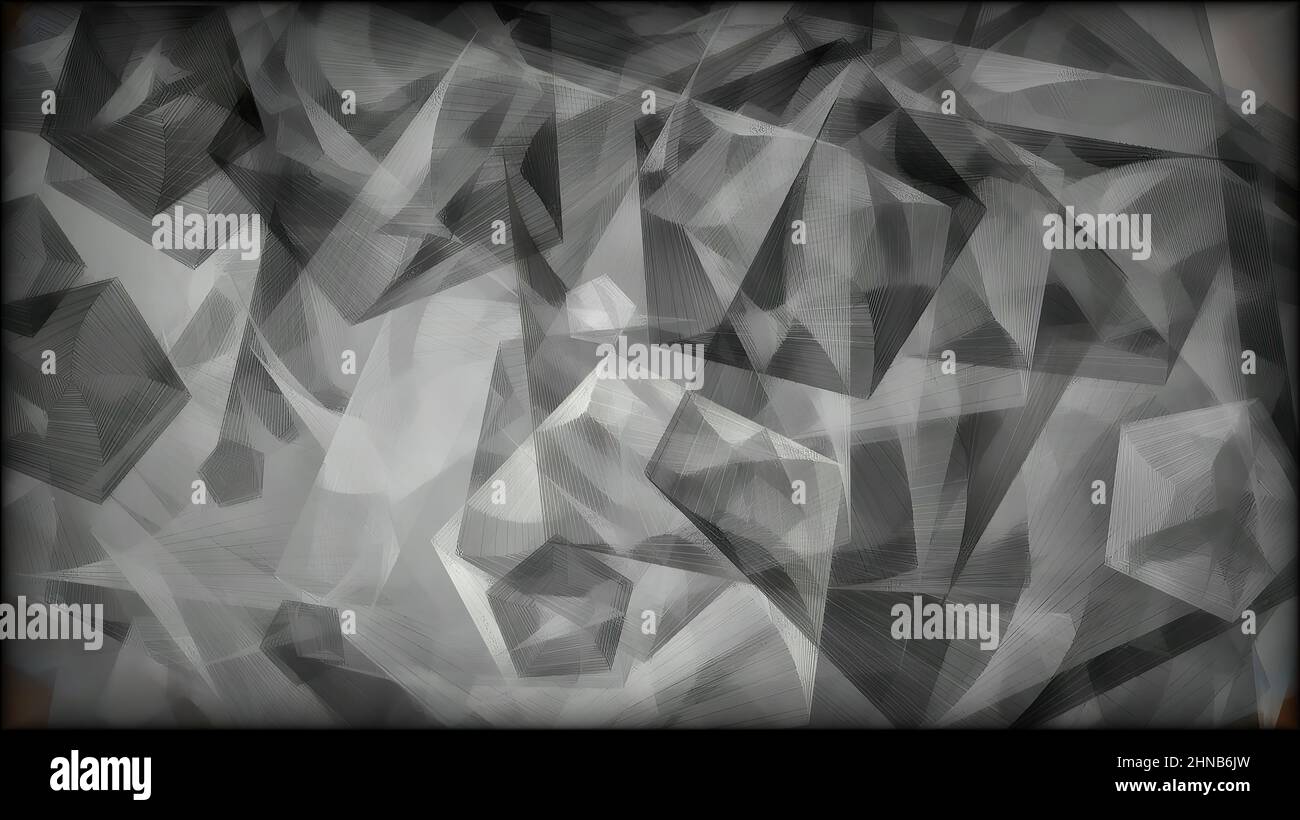 Cubes and triangles hand draw digital art illustration Stock Photo - Alamy