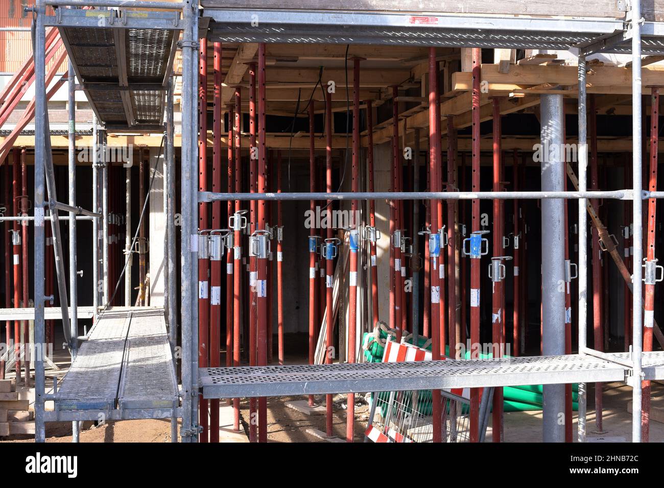 single scaffolding steel bars at a building construction Stock Photo ...
