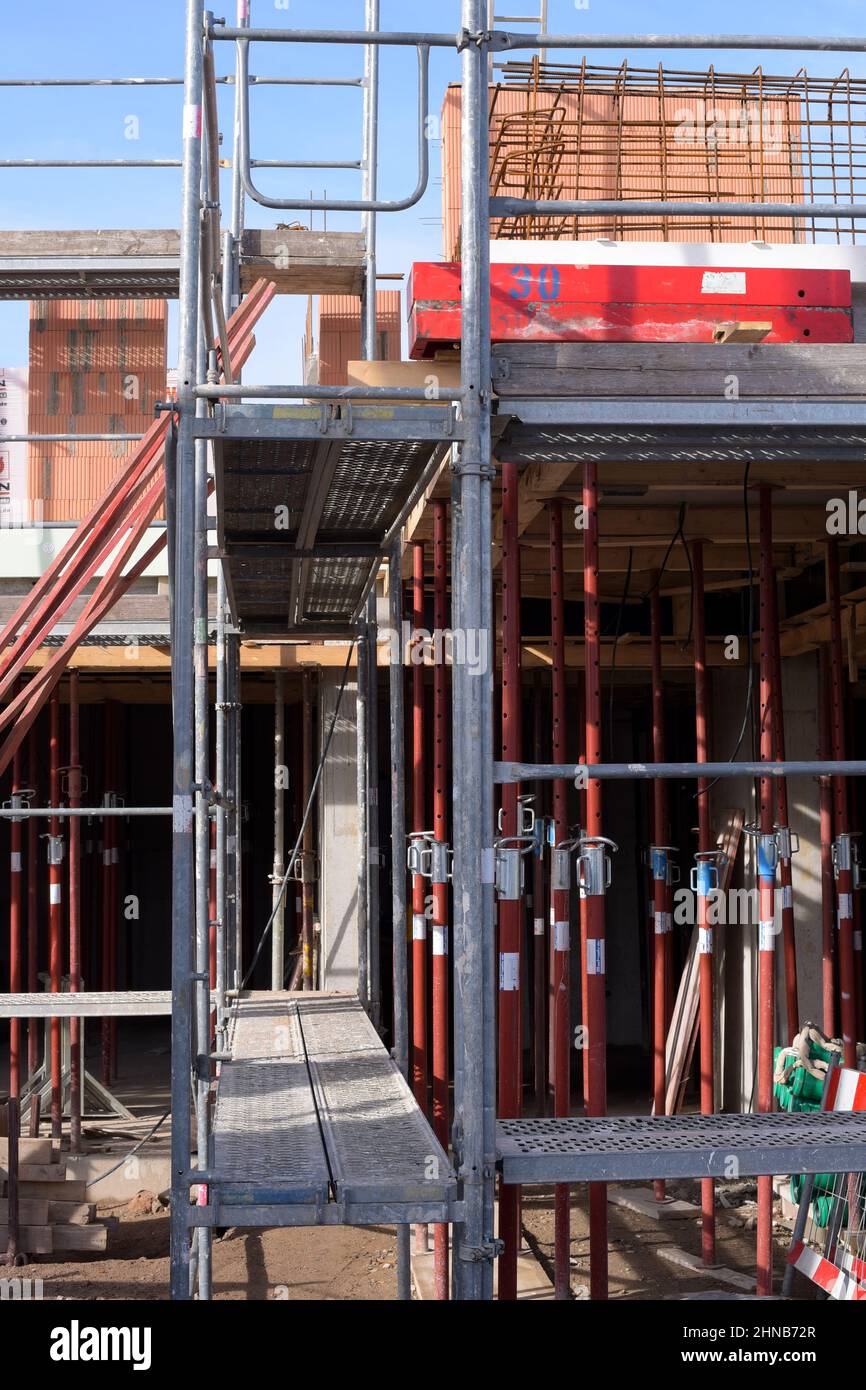 single scaffolding steel bars at a building construction Stock Photo ...