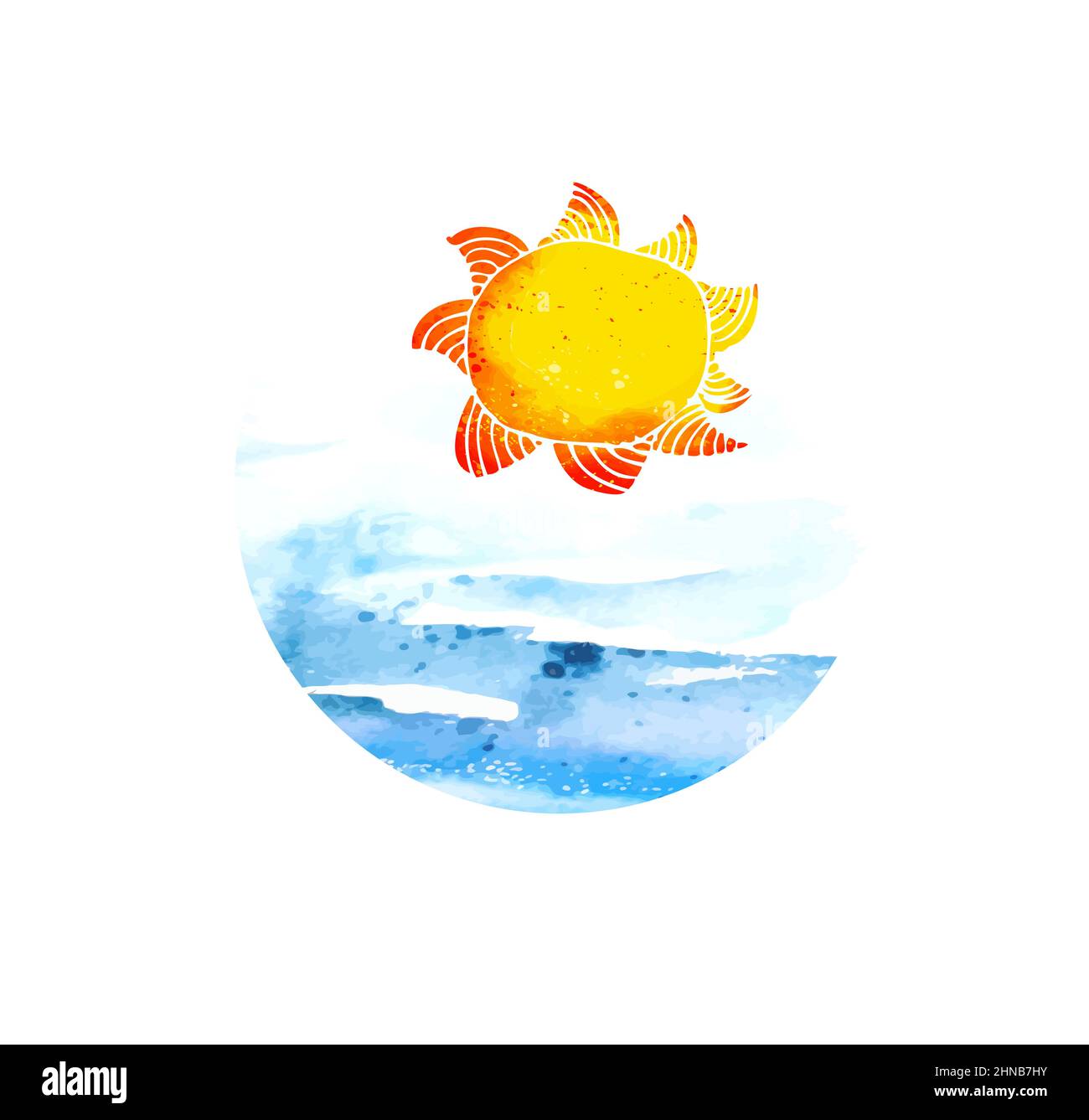 Sun and sea watercolor. Vector illustration Stock Vector Image & Art ...