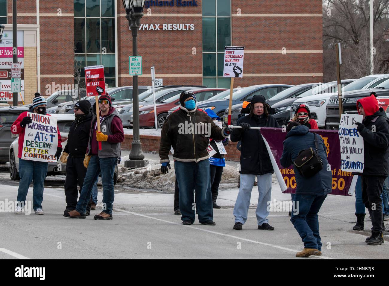 St. Paul, Minnesota. February 12, 2022. Workers rally for justice at AT ...