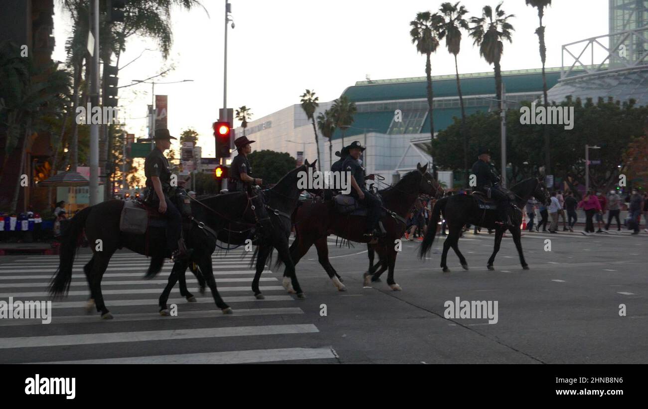 Los Angeles, California, USA 12th February 2022 LAPD Police on Horses ...
