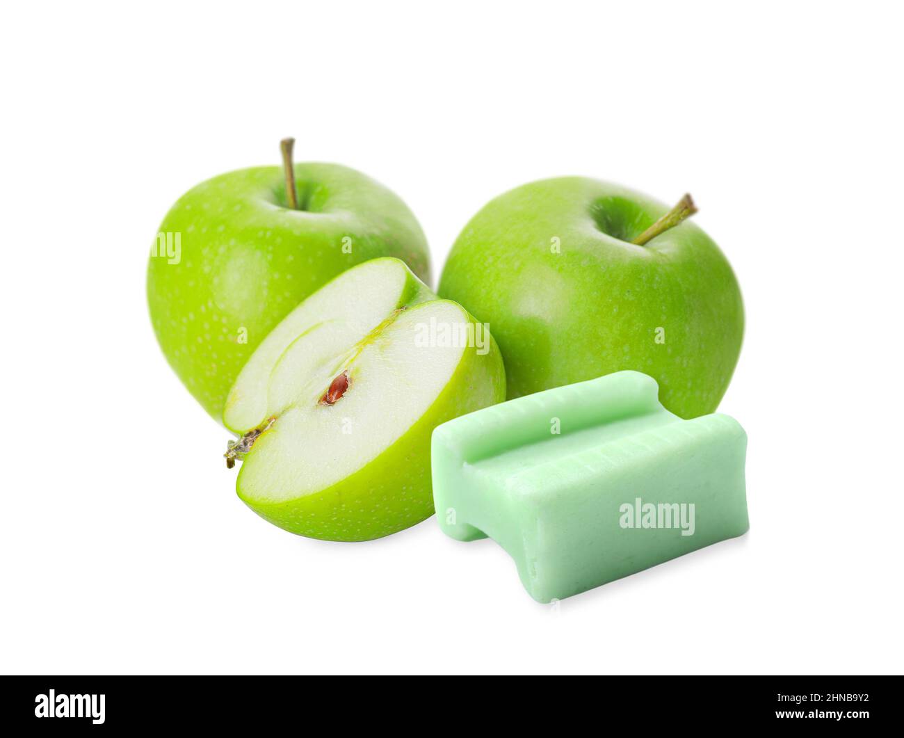 Tasty apple chewing gum on white background Stock Photo - Alamy