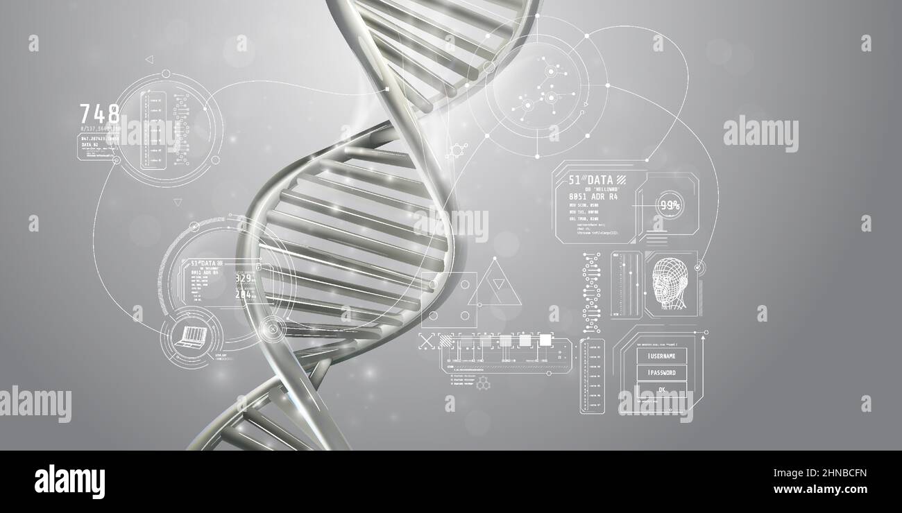 DNA spiral and genetic data infographics in light gray colors Stock ...