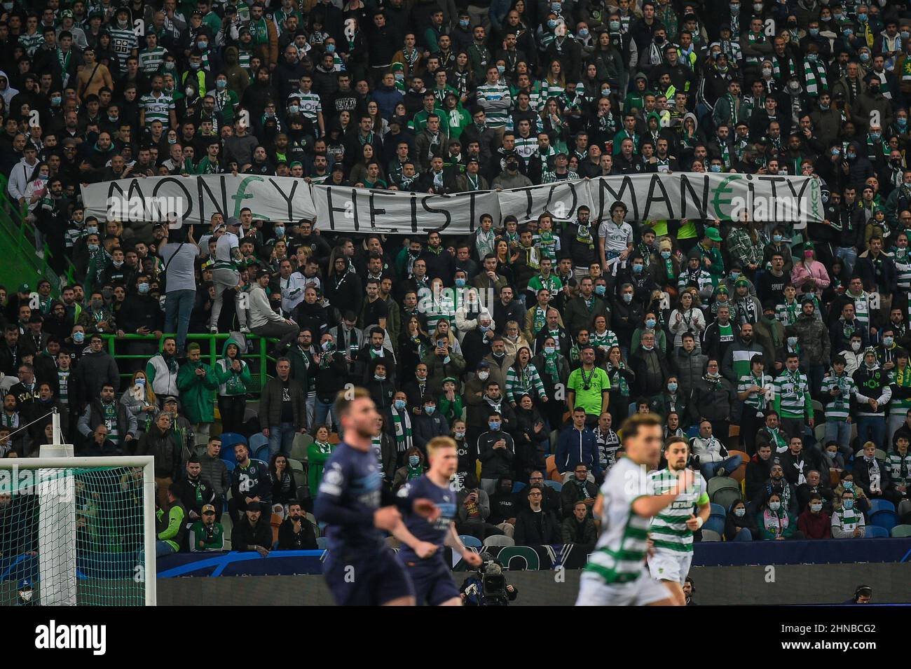 Lisbon, Portugal. 15th Feb, 2022. A banner saying Money Heist to Man ...